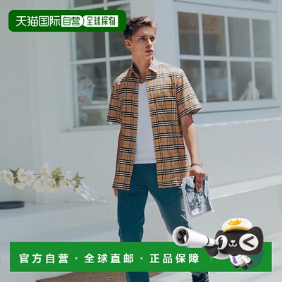 BURBERRY 男士衬衫 80209651 AW2023 花色 短袖小格纹弹力棉衬衫