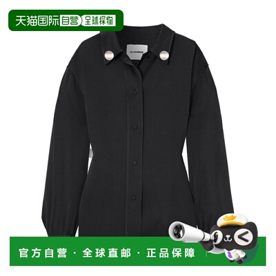 JIL SANDER 女士衬衫 J02DL0217001 SS2024 黑色 长袖缀饰缎面衬
