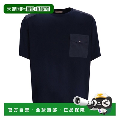 HERNO 男士T恤 JG00048UR520529200 AW2025 蓝色圆领短袖T恤