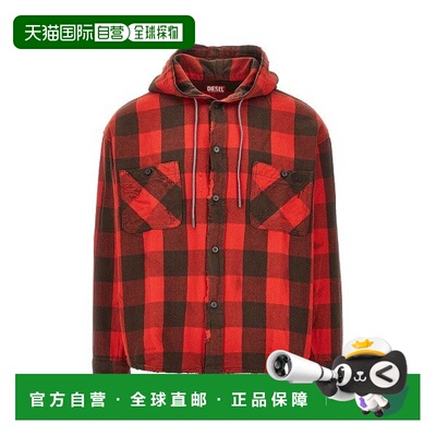 Diesel 迪赛 男士 Distressed hooded shirt in check flannel A2