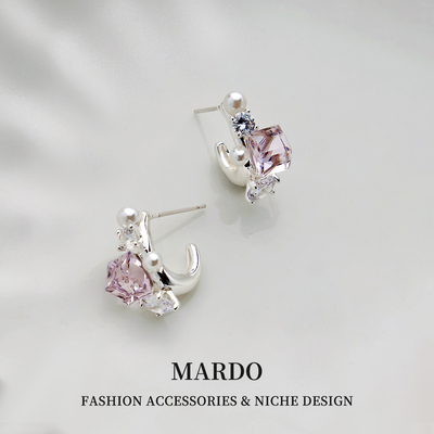 轻奢气质紫色水晶耳环圈圈