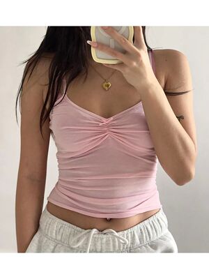 Low Cut V Neck Strap Going Out Slim Top夏低胸V领背带显瘦上衣