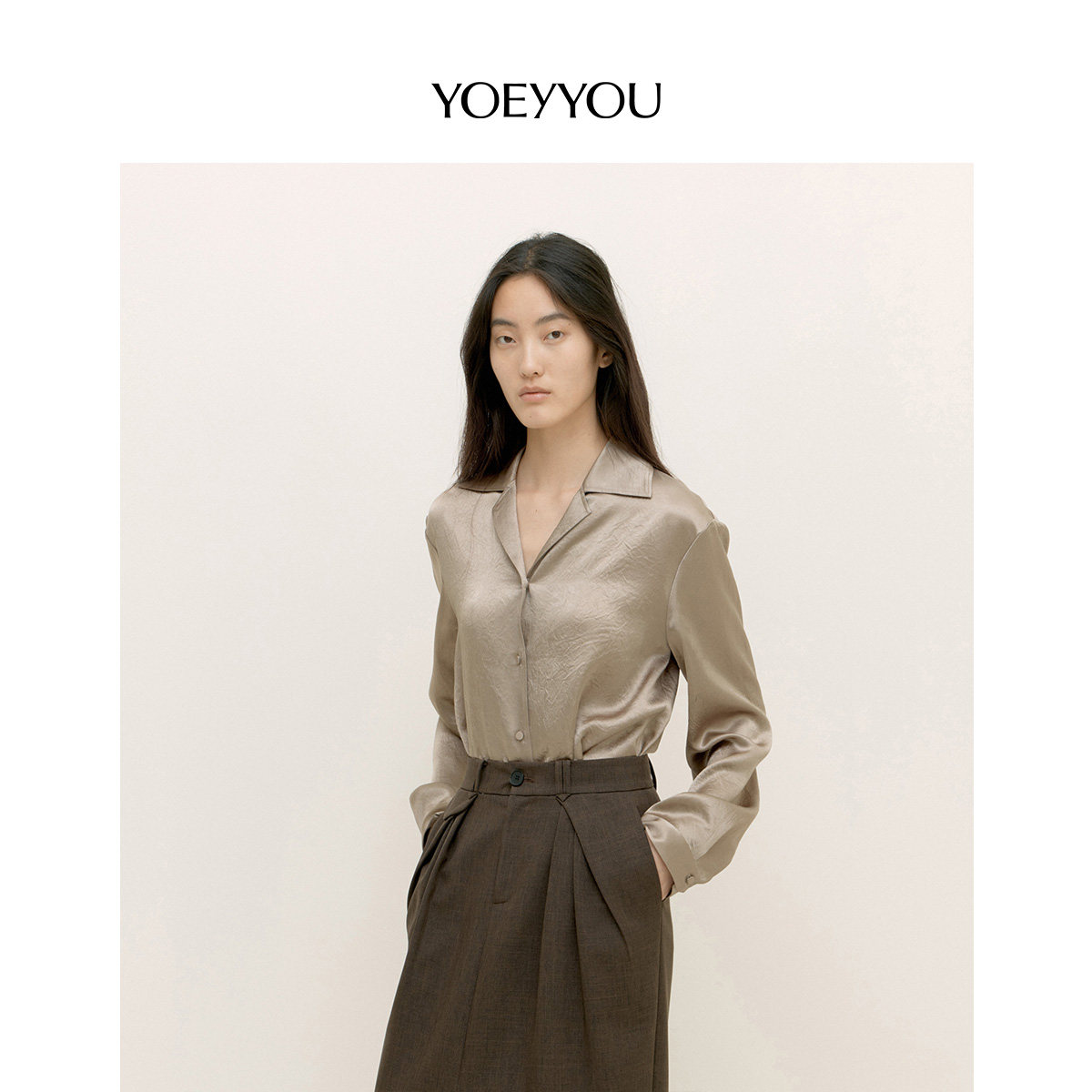 YOEYYOU直身翻领衬衫24春夏新品设计师款肌理感轻盈高级宽松衬衣