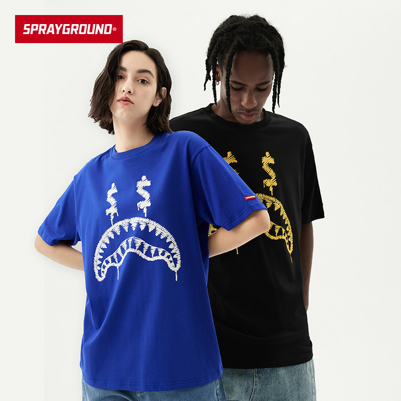 SprayGround新款鲨鱼嘴短袖纯棉男宽松休闲T恤女上衣潮牌W0810215