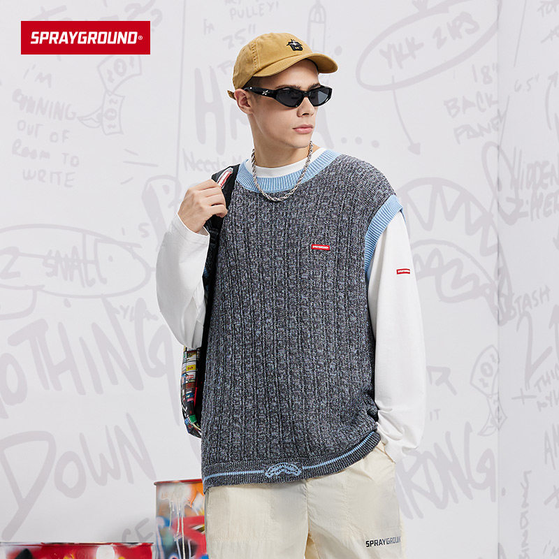 SprayGround2024年春季新款拼色针织背心男女外套潮宽松休闲高街