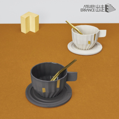 彩色简约设计咖啡杯碟陶瓷描金