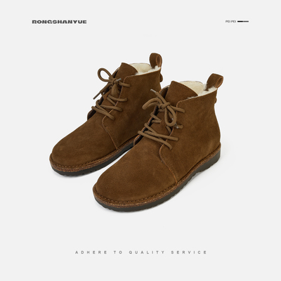 Rongshanyue勃肯鞋雪地靴防滑保暖短靴子女羊毛一体毛毛靴B1537