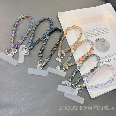 奢华高级感异形石头水晶珠子手机链ccd挂绳手腕相机手工串珠挂件短链通用百搭手腕挂件短链夹片钥匙扣便携女