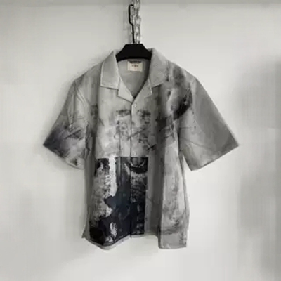水洗定制廓形宽松水墨短袖衬衫