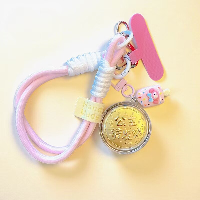 足金999黄金公主哆啦A梦请发财手机贴手机链挂绳钥匙扣包包挂件