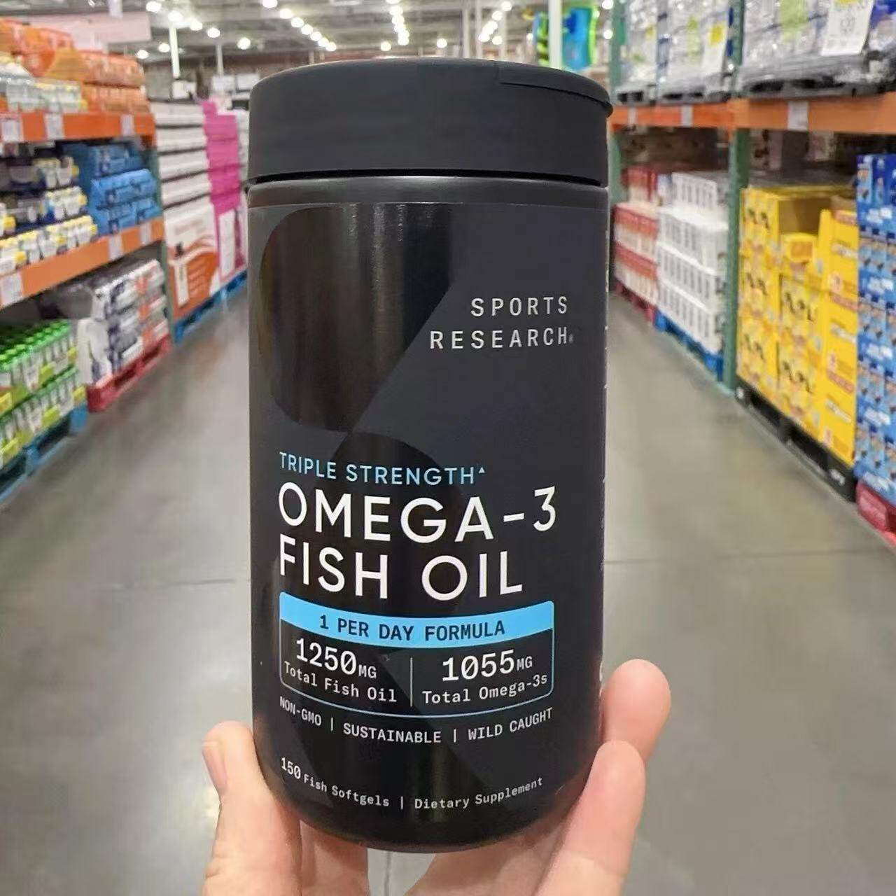 美国Sports Research成人三倍浓缩omega-3野生鱼油胶囊DHA 150粒