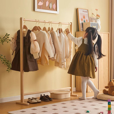 儿童实木落地单杆衣帽架