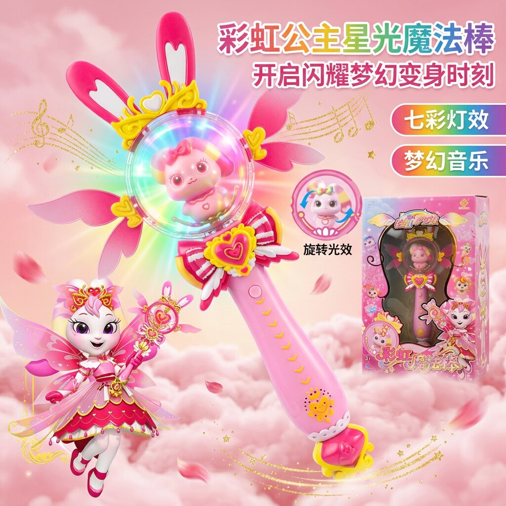 正版彩虹护卫队寒露魔法棒兔兔星宝仙女棒白云公主发光魔杖玩具心