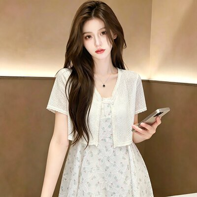 配吊带裙子小披肩罩衫女夏季薄款开衫蕾丝外搭短款防晒外套空调衫