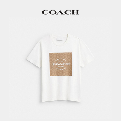 COACH/蔻驰女士SQUARE老花 T恤短袖上衣宽松高级感气质