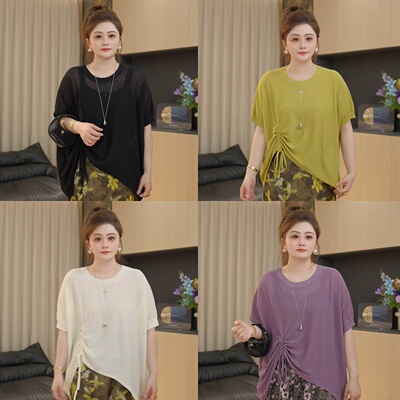 【胖佳佳】莫奈之夏 短袖针织衫夏季设计感显瘦抽绳T恤H625Z07069