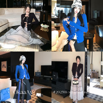 Okaaay [名伶千金]韩系设计感纽扣针织衫高级感修身显瘦长袖上衣