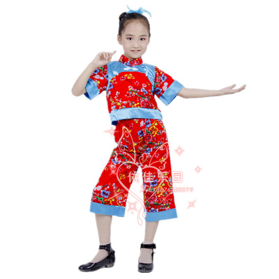 幼儿花布衫汉族服装儿童表演服民族演出服装*扭秧歌表演