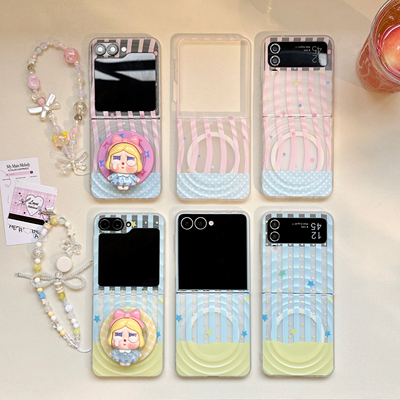 波漾壳透明条纹哭娃适用三星GalaxyZFlip7/6手机壳卡通可爱zflip7fe折叠屏w24flip/w25翻盖Flip4/3磁吸支架女