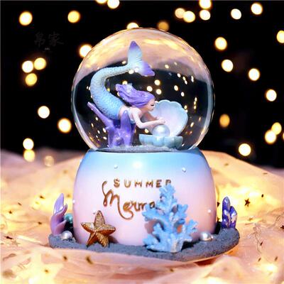 美人鱼美人鱼星空系水晶球音乐盒雪花旋转飘雪八音儿童生日礼物