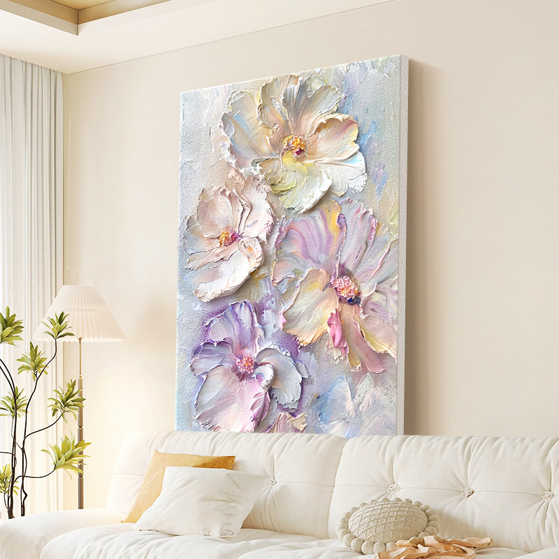 抽象花卉奶油风客厅装饰画沙发背景墙立体肌理画玄关砂岩高级挂画