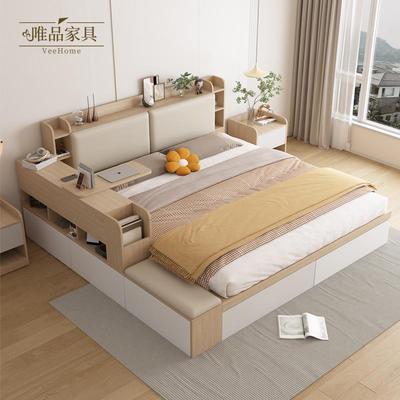 主卧大床现代简约小户型高箱床多功能榻榻米床储物床板气压双人床