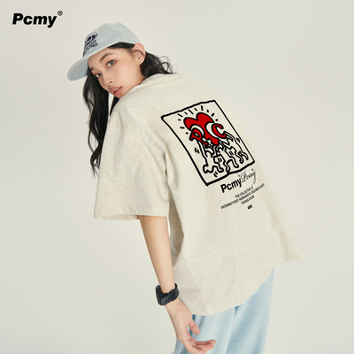 PCMY国潮短袖潮牌情侣装正肩T恤