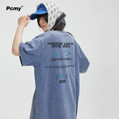 PCMY一九九八美式复古字母短袖男2026夏季新款潮牌水洗上衣T恤女