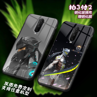 守望先锋武神GENJI适用oppor17pro r11 r9splus玻璃reno4 3手机壳