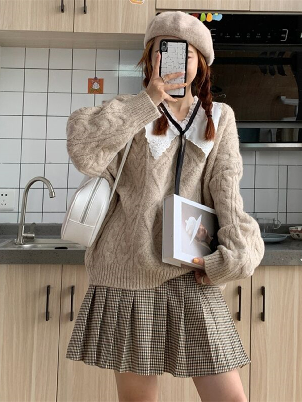 秋冬季酷盐系穿搭小个子显高网红炸街学院风毛衣百褶裙两件套装女虎窝淘 1974