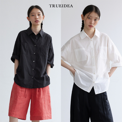 trueidea日系色织长绒棉中袖衬衫