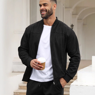 新款跨境男装欧美TEMU亚马逊欧美时尚休闲爆款麂皮绒轻便卫衣夹克