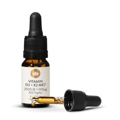 德国Vitamin D3+K2维生素D3+K2 MK7全反式 (2500IE+100ug)300滴