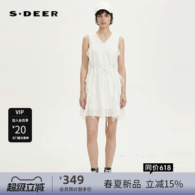 【预售】sdeer圣迪奥女装26年新品V领网纱无袖连衣裙S262Z1244