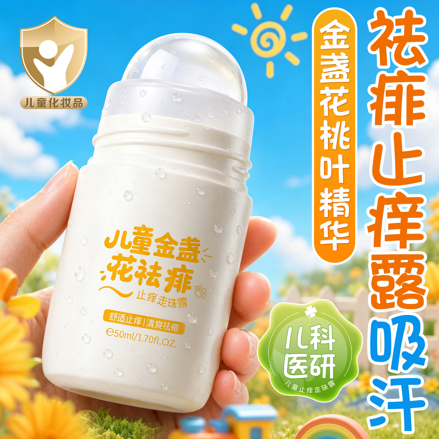 金盏花祛痱止痒走珠露热痱子粉爽身粉桃子水驱婴儿宝宝儿童专用蚊