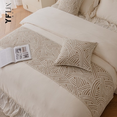 雅梵林法式复古奶茶色床尾巾民宿酒店中古风床旗高档轻奢床盖定制