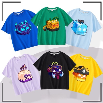 blox fruits游戏水果豹纹盒子短袖t恤夏装儿童衣服男孩半袖上衣潮
