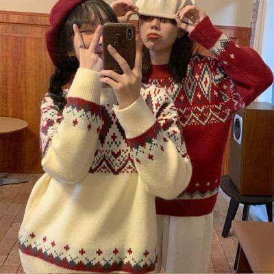 Red New Year Christmas Sweater Women's Knitted Sweater