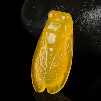 玉器黄玛瑙玉髓蝉 毛衣链玉髓吊坠知了 玉蝉 项链玉坠玉石玛