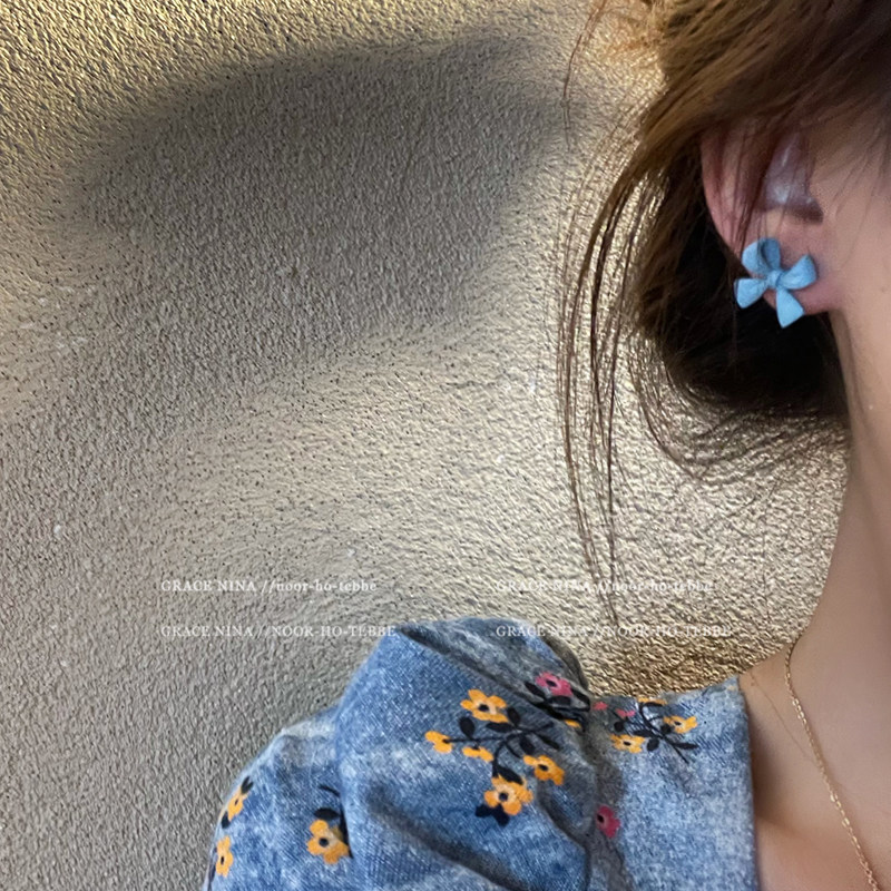 GraceNina 马卡龙色蝴蝶结耳钉简约小巧耳环2026年新款秋冬耳饰女