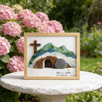 跨境新款He Is Risen Empty Tomb Frame他已复活空墓框复活节摆件