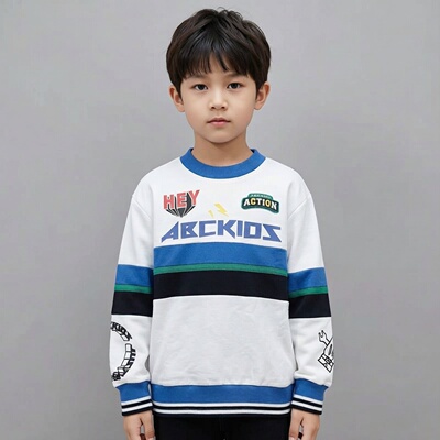商场同款Abckids男童撞色条纹卫衣赛车风运动服儿童上衣时尚百搭