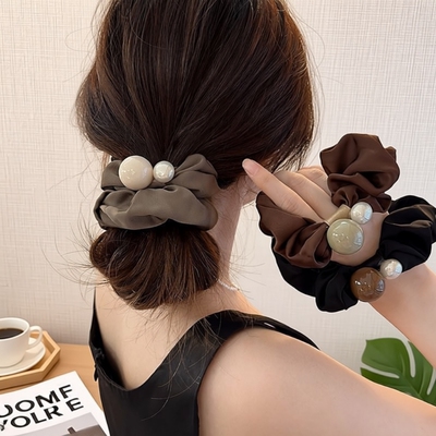 韩系缎面高级感珍珠大肠发圈网红新款扎头发低马尾丸子头皮筋头绳