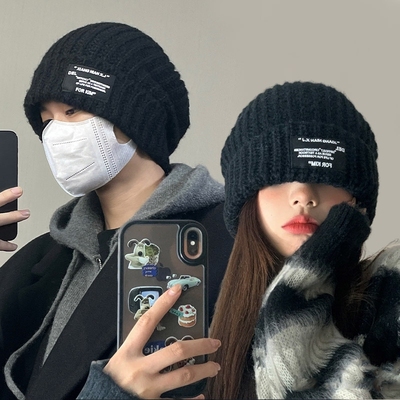 大头围毛线帽子女2024秋冬款保暖显脸小针织堆堆帽护耳帽男圆脸