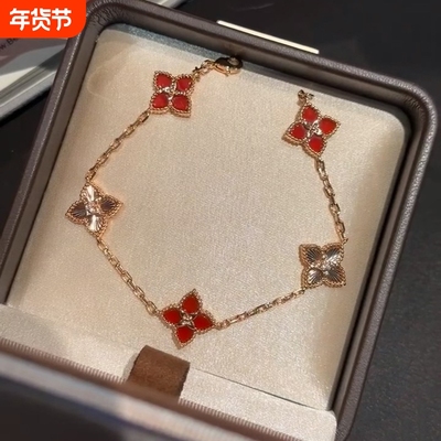 新款四叶草手链女款镀18K金五花红玛瑙2026本命年红绳手绳不掉色