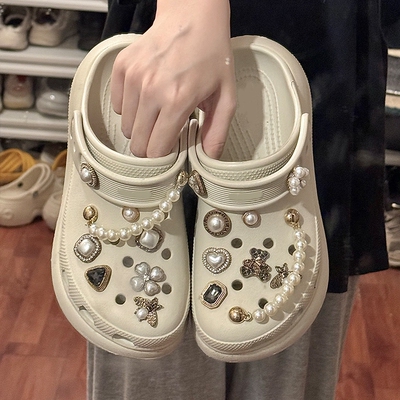 可爱洞洞鞋配饰高级感金属鞋扣配件钻石鞋花Cro可拆卸diy链条