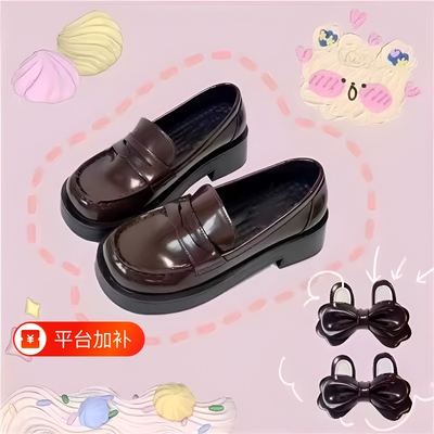 京泽原创jk鞋学院风春季小皮鞋高跟中跟粗跟不累脚棕色黑色jk制服