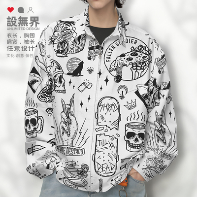 欧美街头滑板涂鸦手绘线长袖衬衫