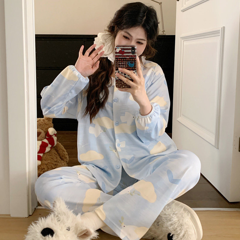 带胸垫纯棉月子服夏薄款产后4月份5产妇孕期哺乳孕妇睡衣喂奶家居