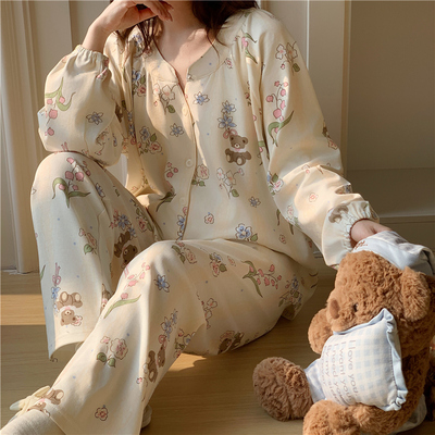 自带胸垫孕妇哺乳待产家居服